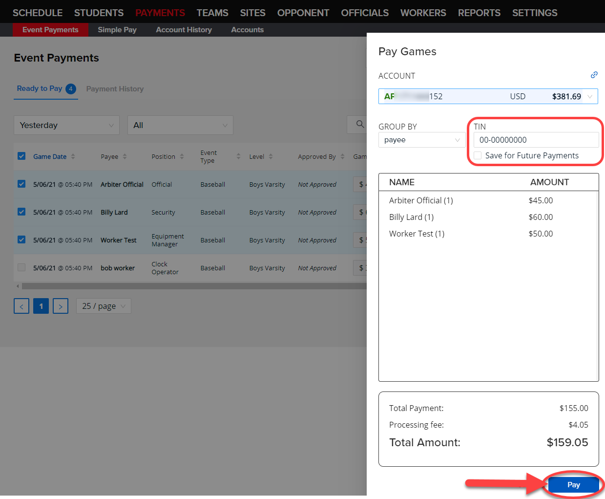 Pay Event Workers – ArbiterSports
