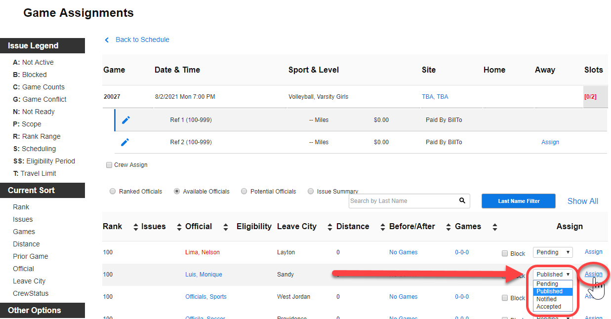 Assigning Games – ArbiterSports