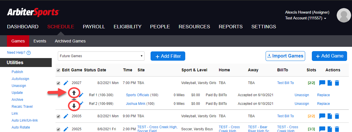 Rotating slots on a game – ArbiterSports