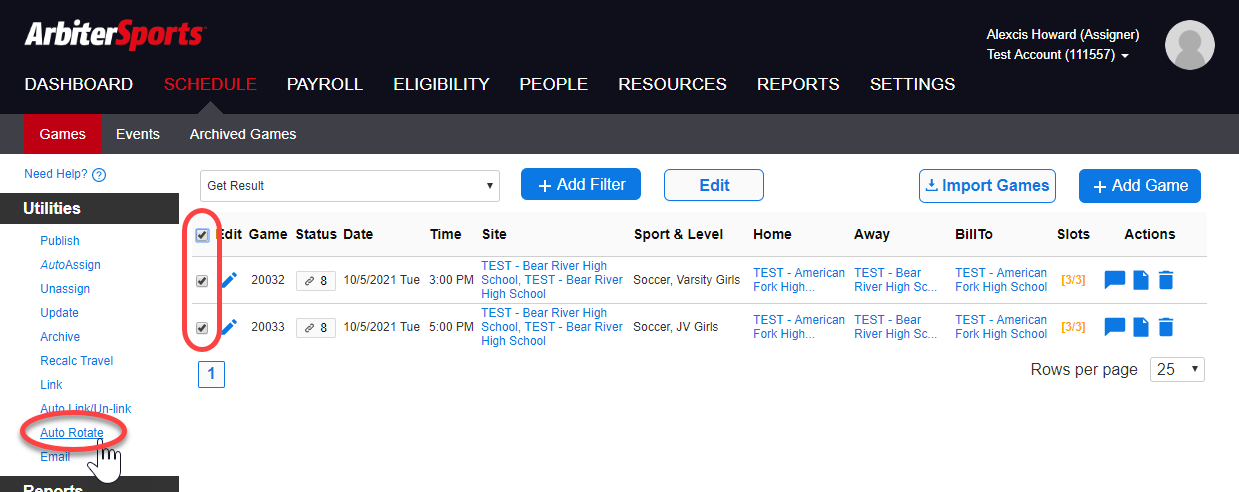 Rotating slots on a game – ArbiterSports