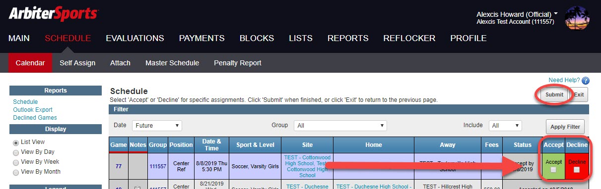 Step 3: How Do I Accept or Decline Games? – ArbiterSports