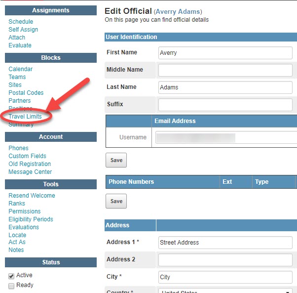 Setting Travel Limits for Officials (Admin) – ArbiterSports