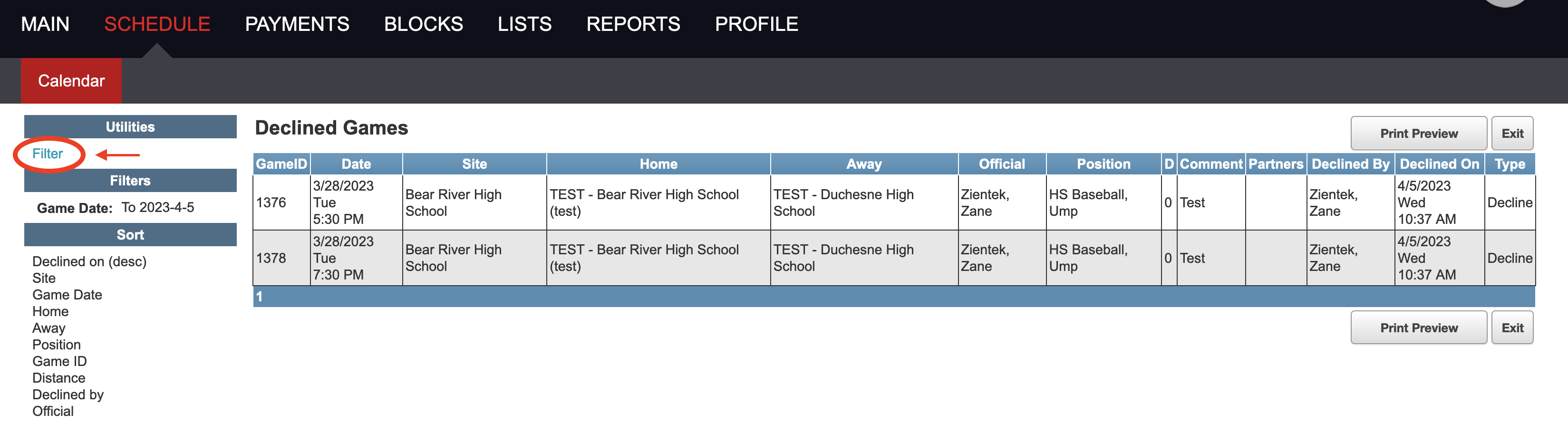 Schedule Features for Officials – ArbiterSports