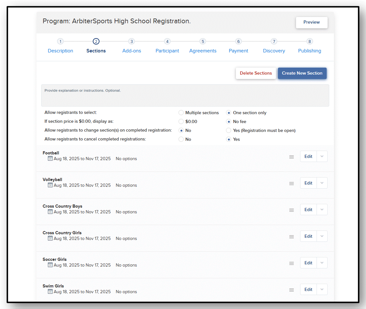 How do I set up Active Dates on a Section? – ArbiterSports