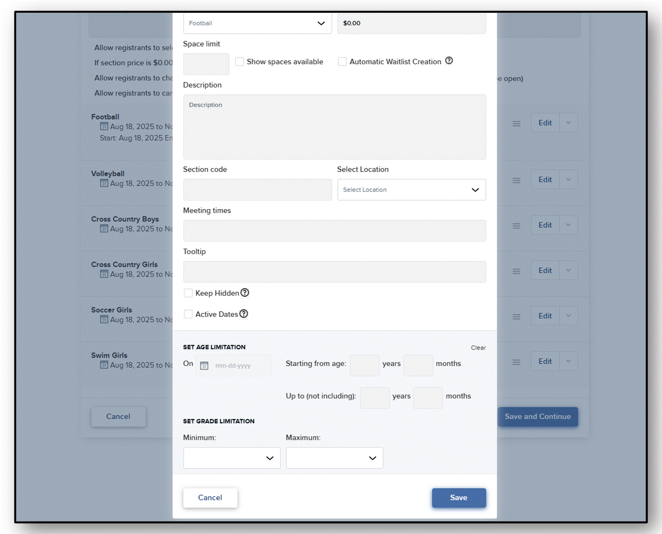 How do I set up Active Dates on a Section? – ArbiterSports