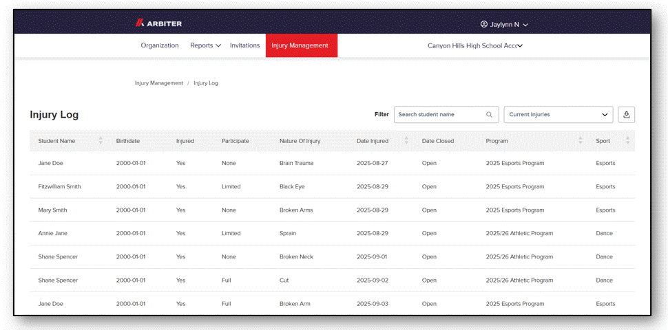 How do I View Injury Log Reports? – ArbiterSports