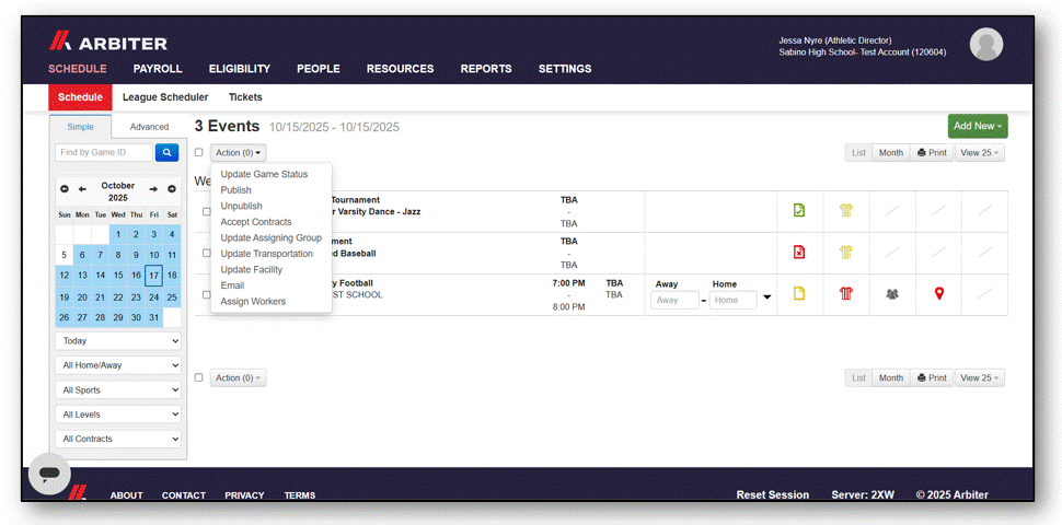 How do I Update Multiple Games Using the Action Tool? – ArbiterSports