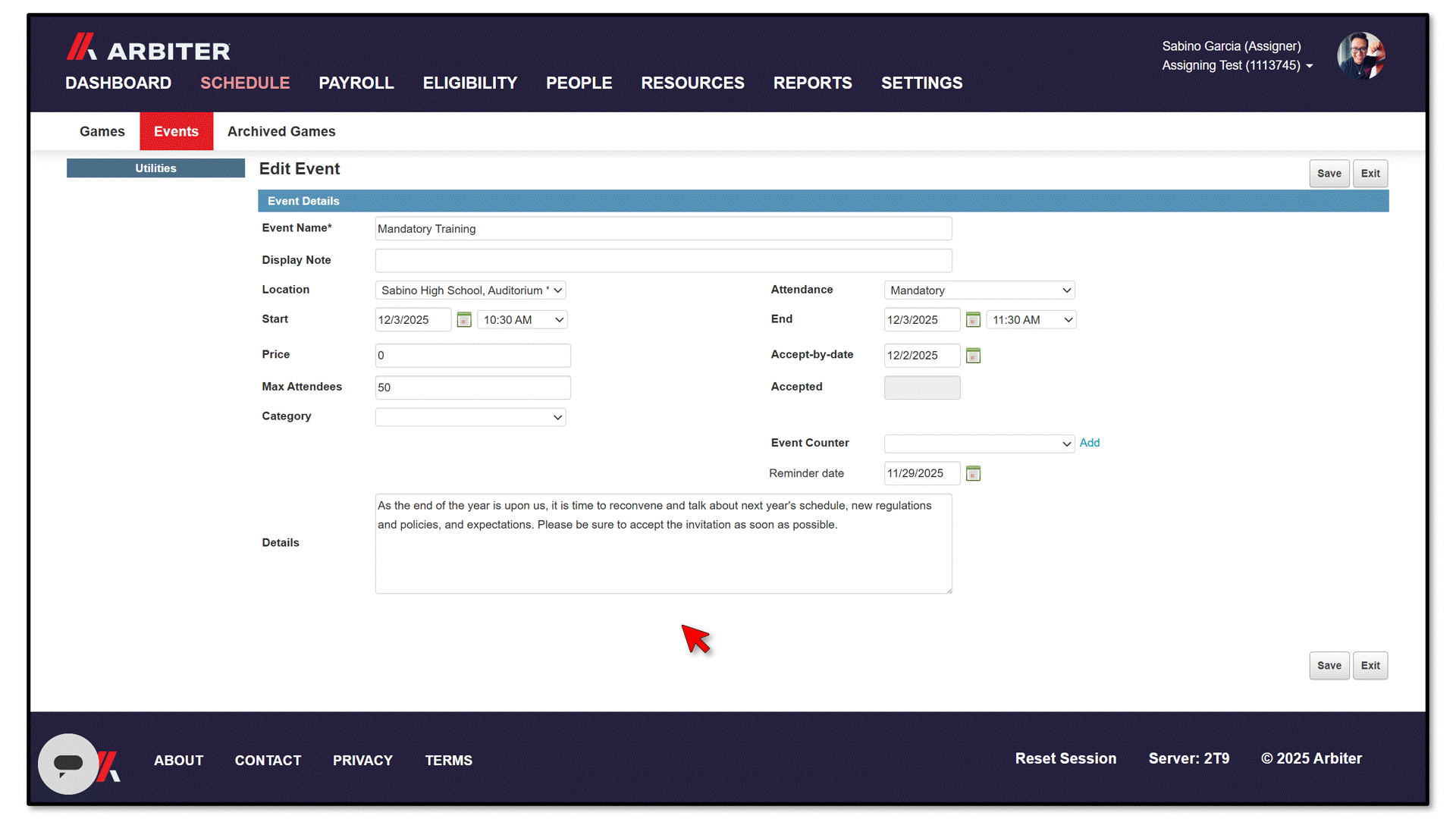 Managing Events in ArbiterOne – ArbiterSports