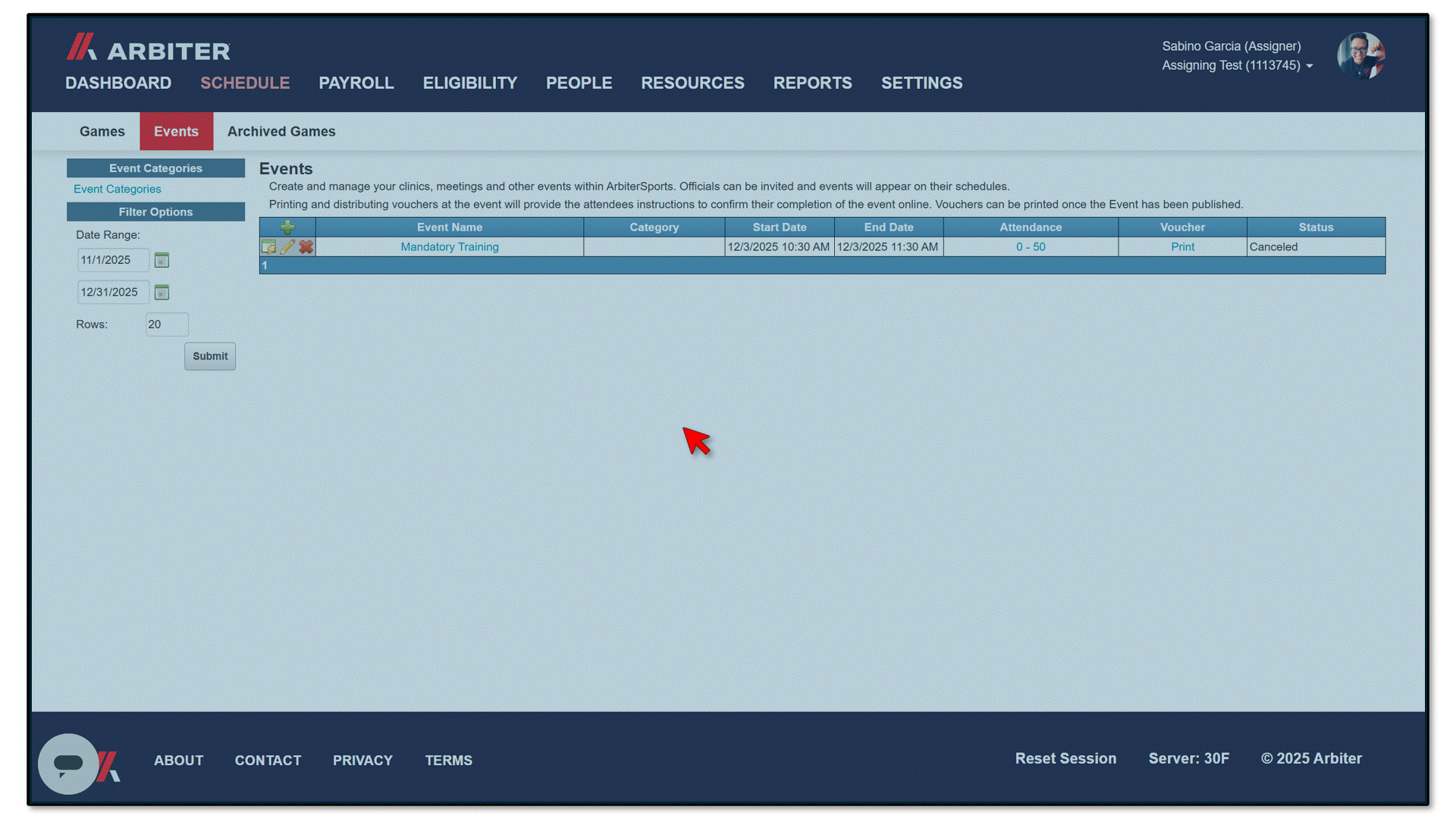 Managing Events in ArbiterOne – ArbiterSports
